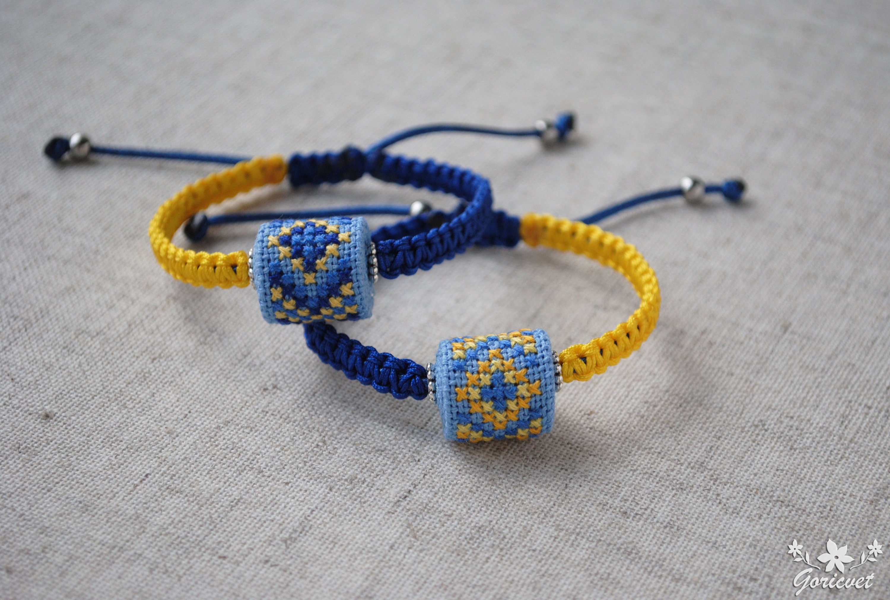 Blue Yellow Braided Bracelet Ukraine Folk Fabric Bead Bracelet - Etsy