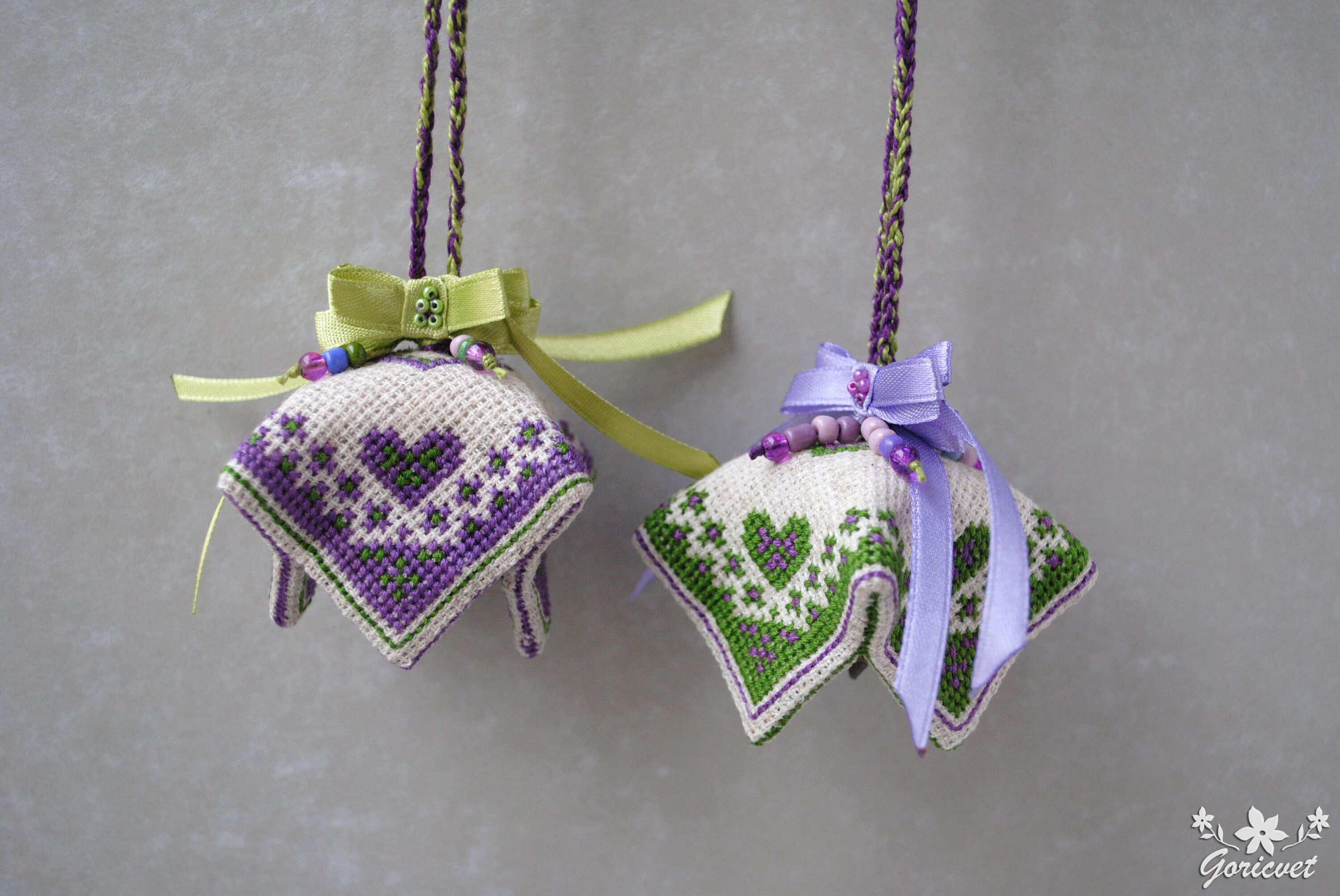 Hearts Embroidered Bell Hanging Fabric Ornaments Ukrainian - Etsy