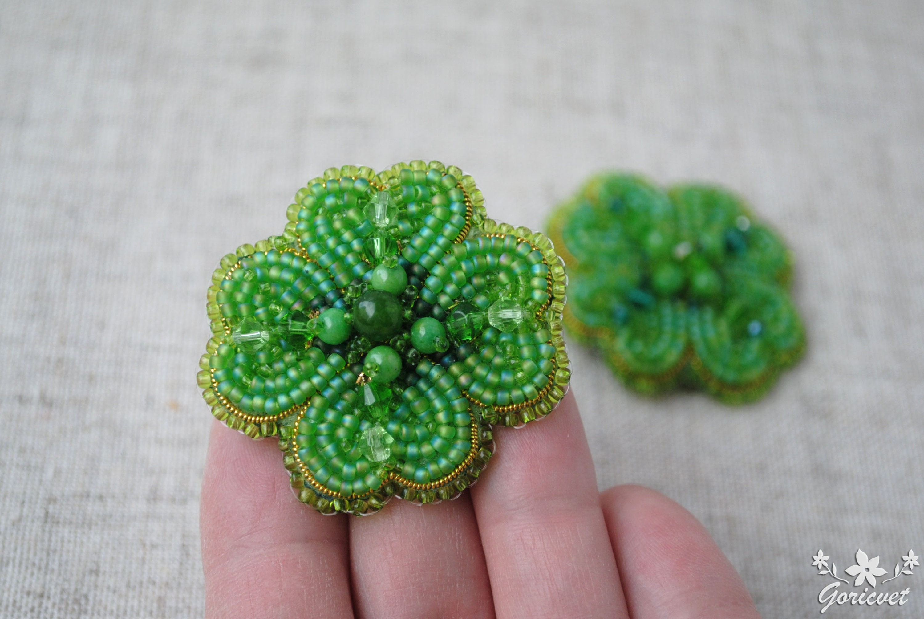 Clover Brooch Embroidered Beaded Brooch Pin With Chalcedony - Etsy