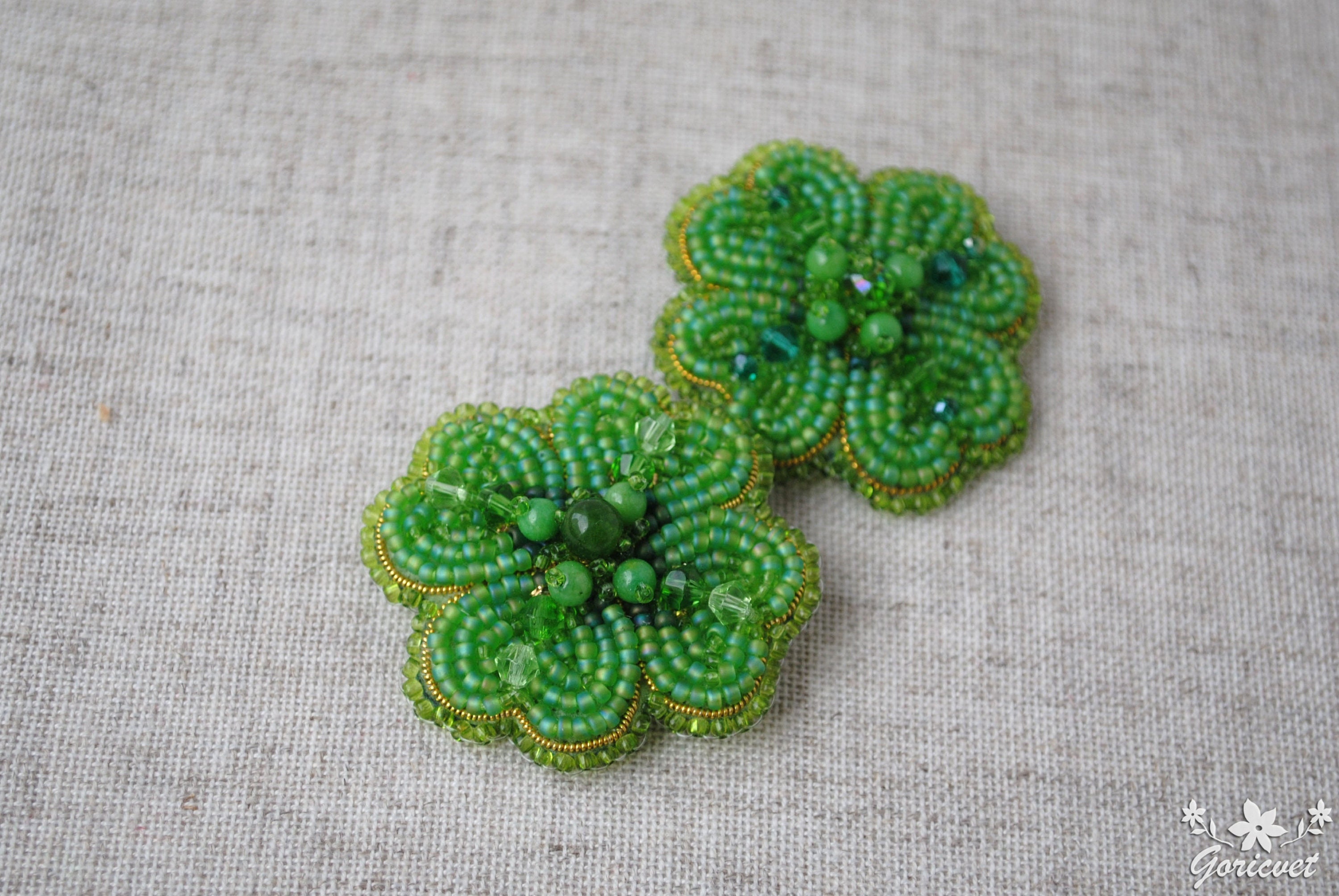 Clover Brooch Embroidered Beaded Brooch Pin With Chalcedony - Etsy