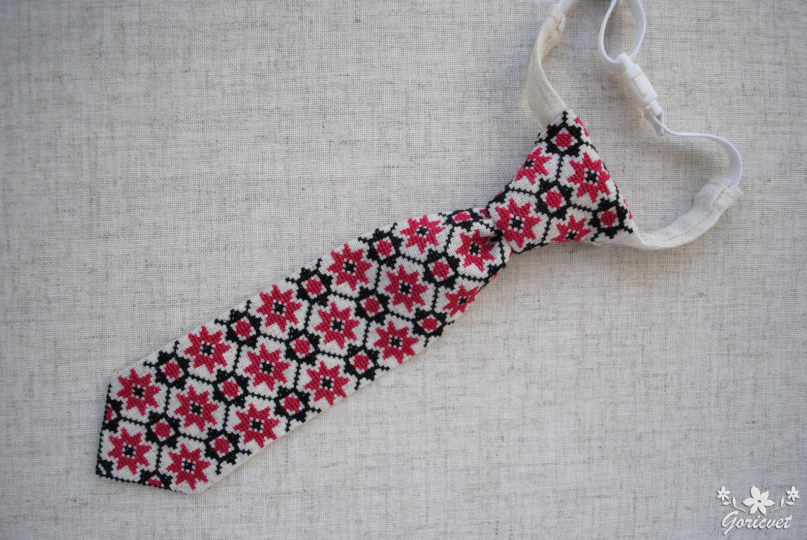 Baby Embroidered Tie Ukrainian Necktie Cross Stitch Red Black Stars on ...