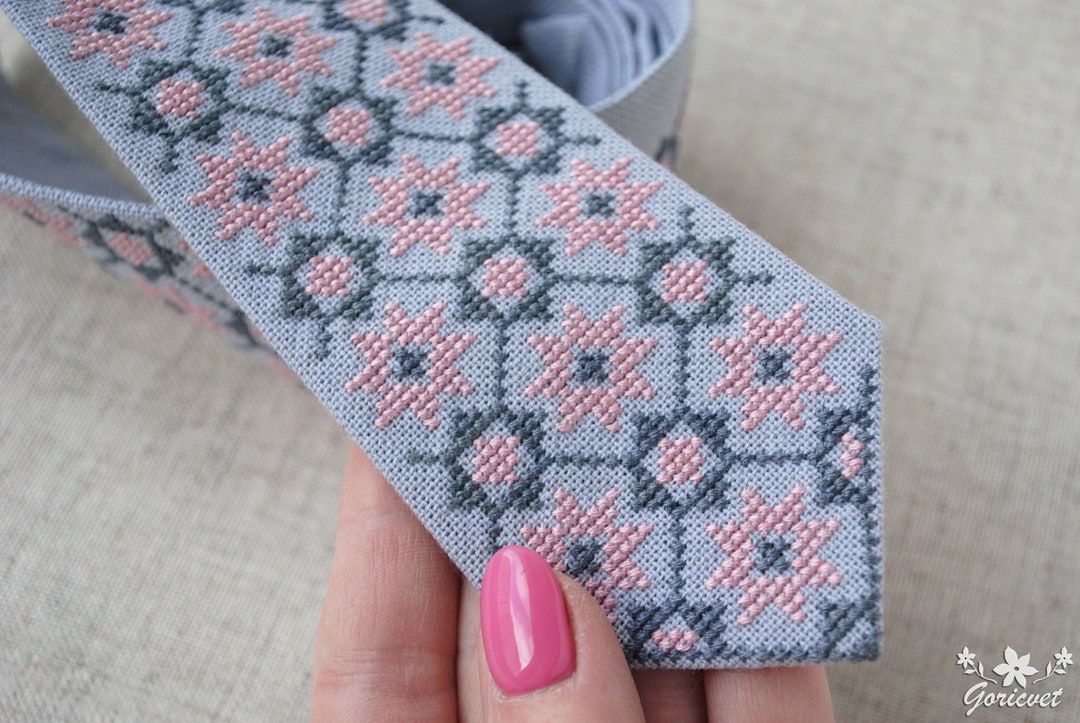 Embroidered Tie Unique Ethnic Necktie Hand Cross Stitch Ukrainian Gift ...