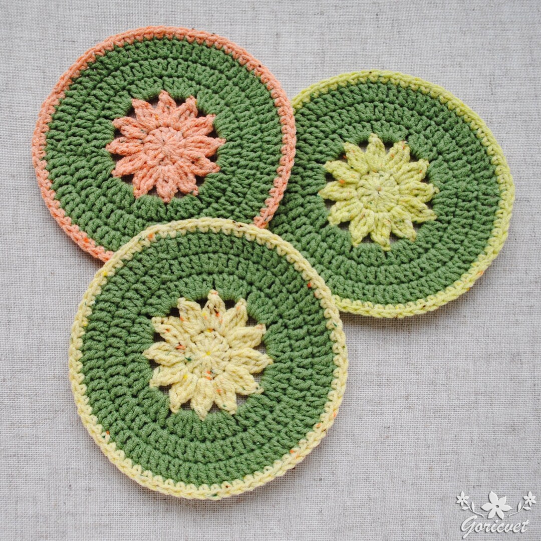 Flower Crochet Coasters Round Small Doilies Cup Coasters Handmade ...