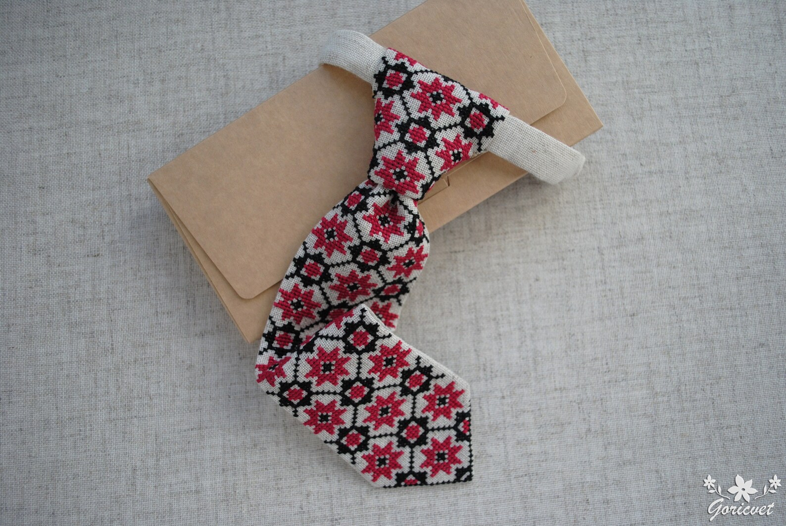 Baby Embroidered Tie Ukrainian Necktie Cross Stitch Red Black Stars on ...