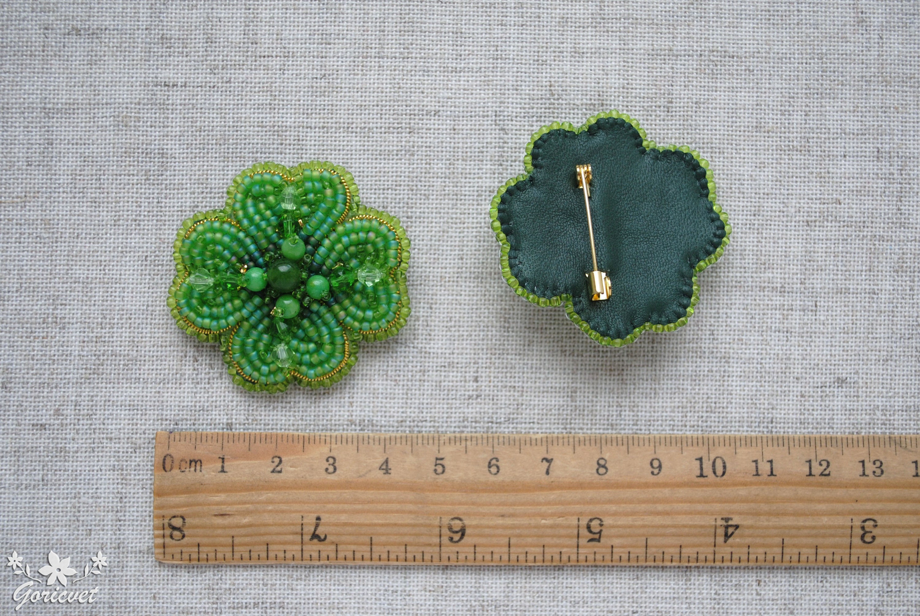 Clover Brooch Embroidered Beaded Brooch Pin With Chalcedony - Etsy