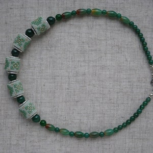 Green Agate Necklace Embroidered Ukrainian Jewelry Boho Stone Necklace ...