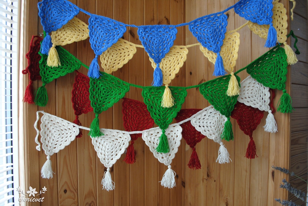 Crochet Triangles Garland Boho Wall Hanging Crochet Ornaments With Five ...