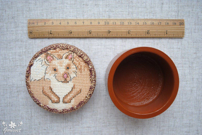 Fox Embroidered Jewelry Box Round Wooden Box Animal Keepsake - Etsy