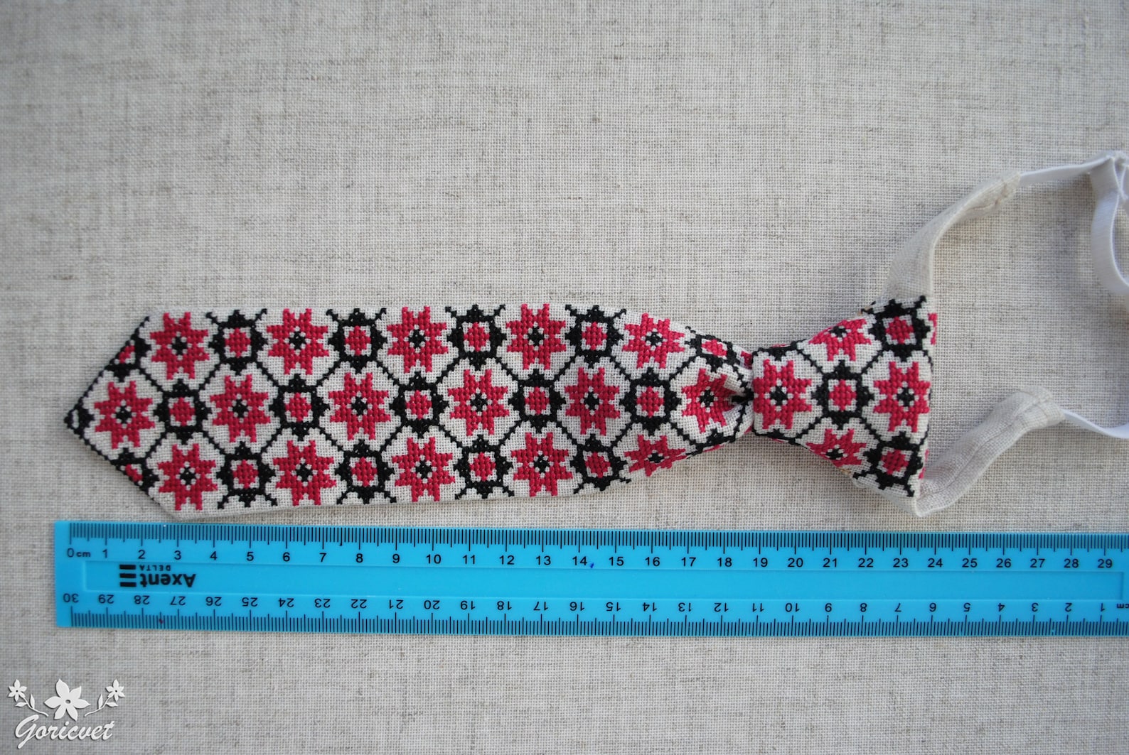 Baby Embroidered Tie Ukrainian Necktie Cross Stitch Red Black Stars on ...