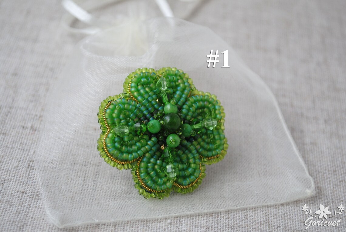 Clover Brooch Embroidered Beaded Brooch Pin With Chalcedony - Etsy