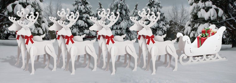 Red Sleigh + 8 Reindeer Combo - Etsy