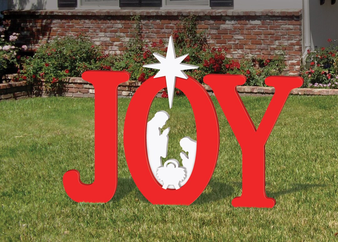 Outdoor Red Joy Nativity Display - Etsy