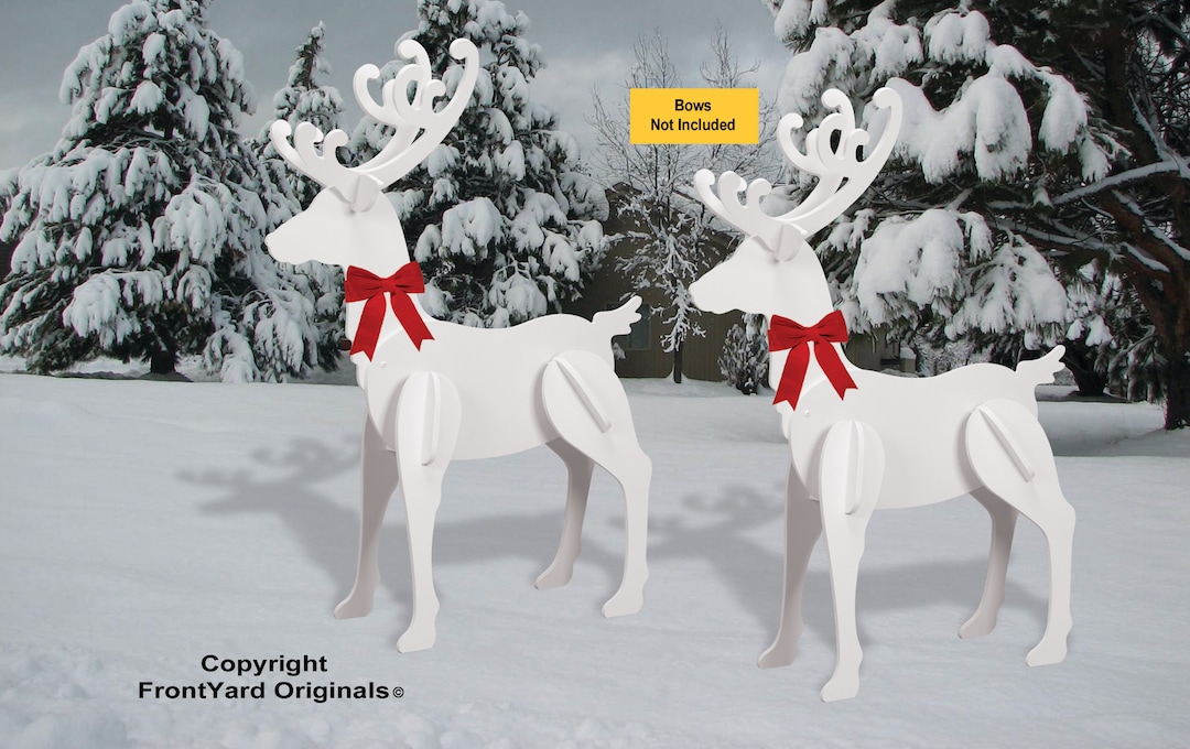 All-weather Large White Reindeer Yard Display (2 Head-up Deer) - Etsy