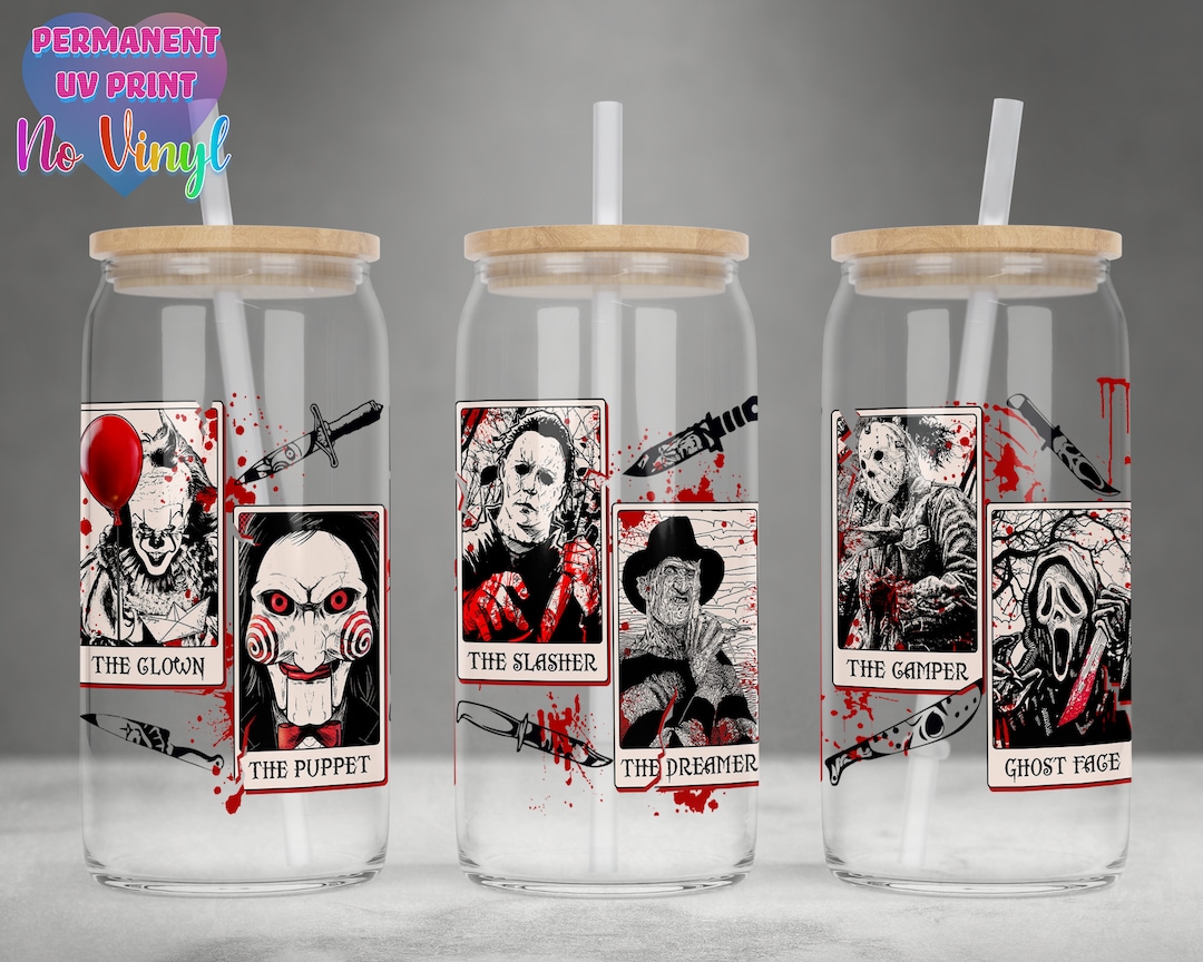 UV Printed Glass Cup 16oz - Horror Halloween Design - Clear or Frosted ...