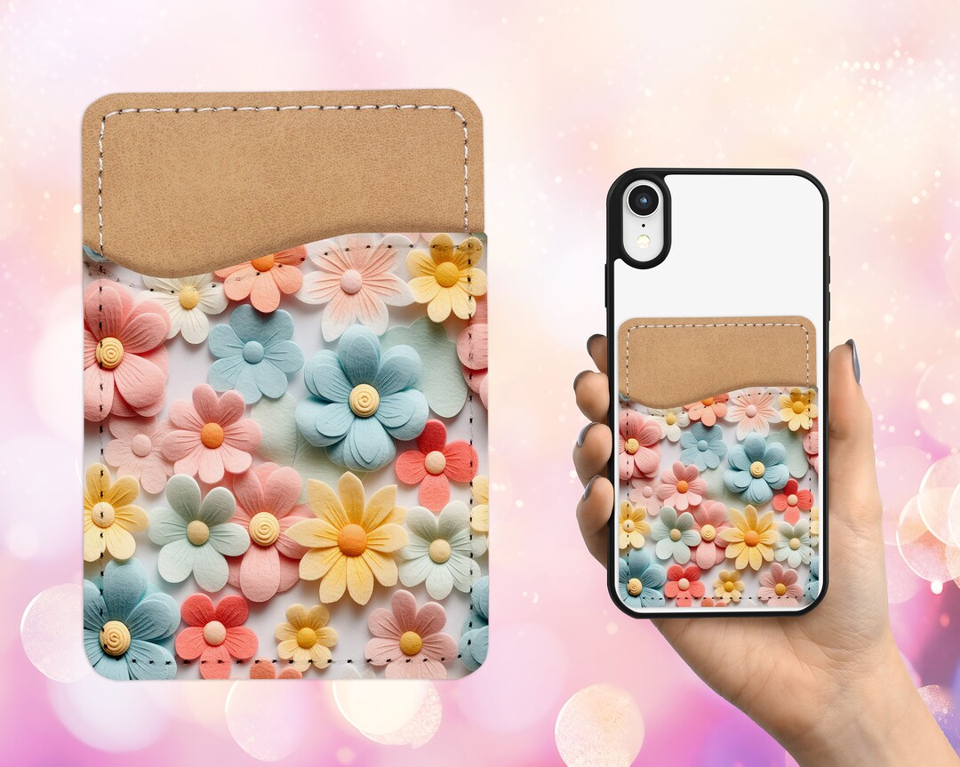 3D Flower Design Phone Wallet - Pastels Adhesive PU Leather Card Holder ...