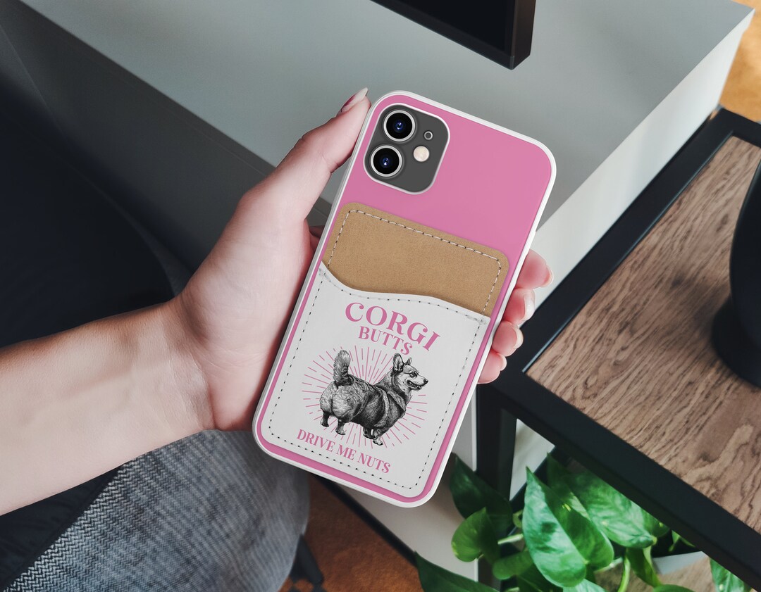 Cute Corgi Phone Wallet - Adhesive PU Leather Card Holder for Phone ...