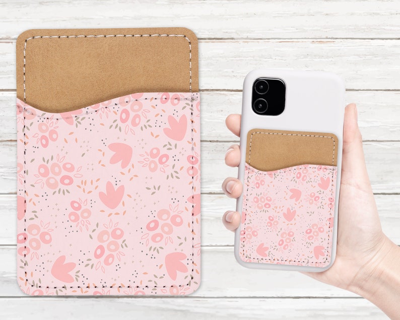 Cute Flower Pattern Phone Wallet - Adhesive PU Leather Card Holder for ...
