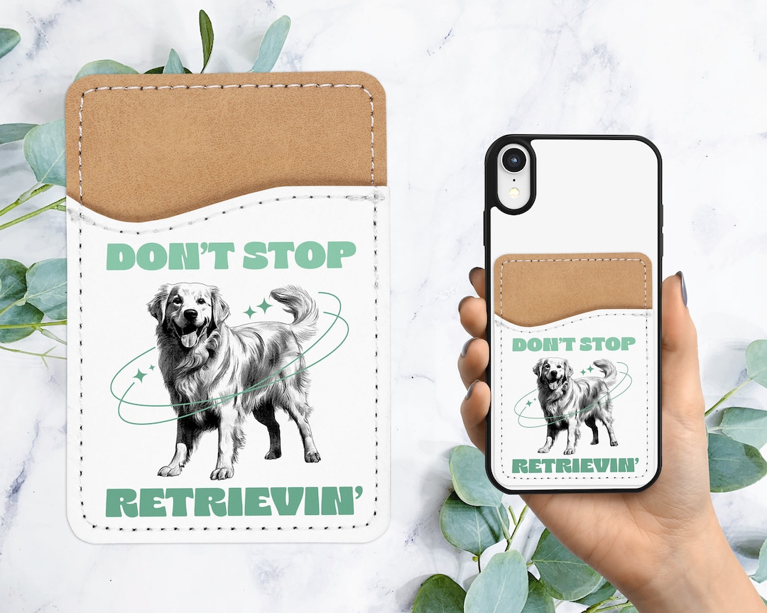 Cute Golden Retriever Phone Wallet - Adhesive PU Leather Card Holder ...