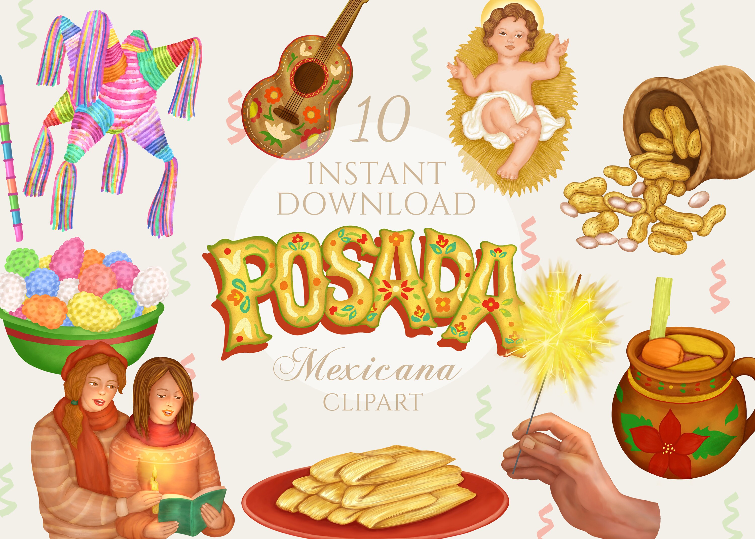 Mexican Posada Digital Clipart Mexican Christmas Illustrations ...
