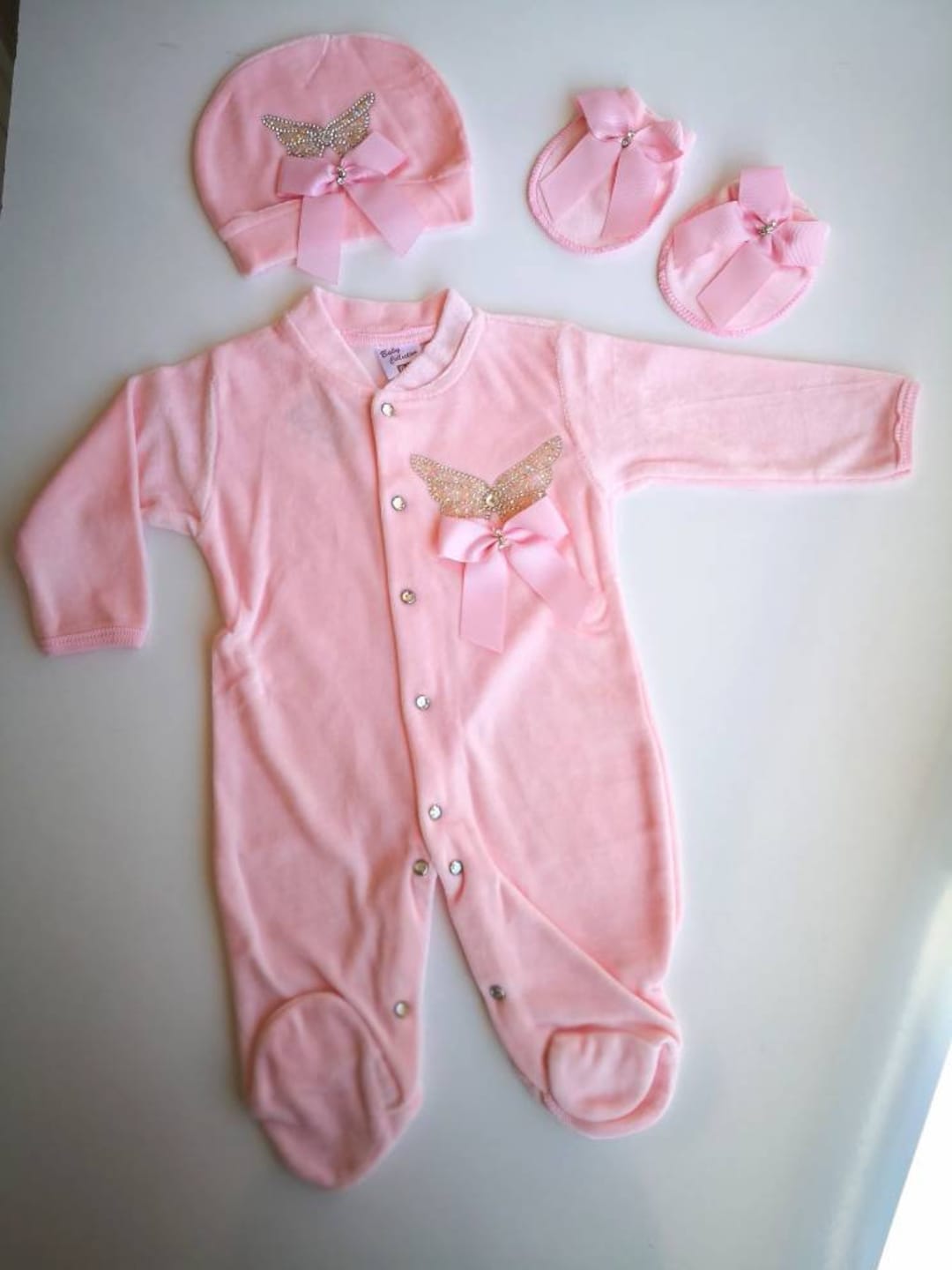 Baby Girl Pink Velvet Romper Set, Newborn Romper, New Baby Coming Home ...