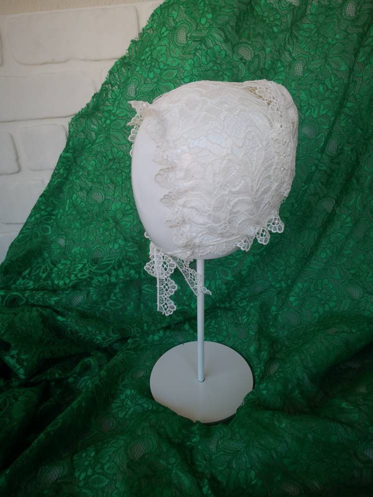 Lace Christening Bonnet, Baptism Girl Hat, New Baby Photo Prop, Lace ...