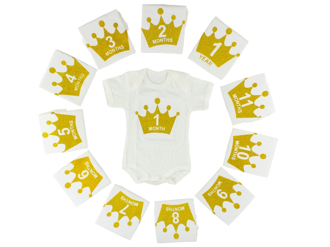 Monthly Milestone Set, Baby Keepsake, Unisex Baby Clothes, Gold ...