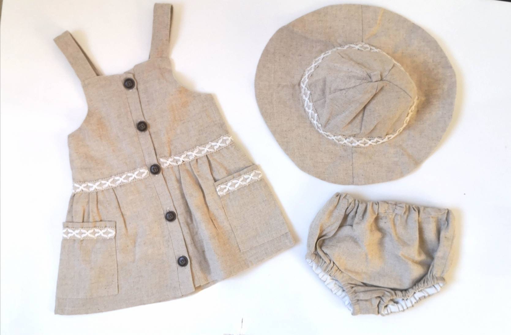 Baby Linen Dress Set Baby Girl Bloomer Set Toddler Girl - Etsy