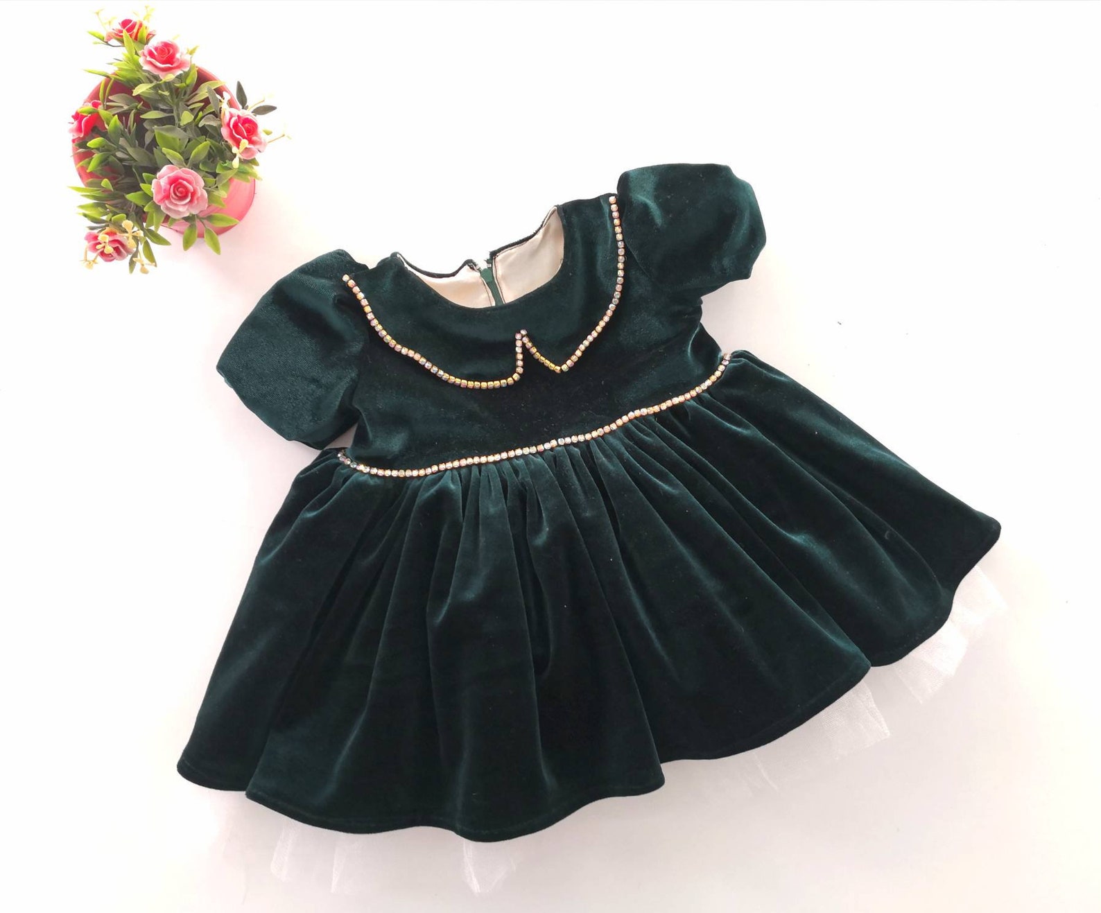 Green Velvet Dress Baby Girl, Baby Girl Dress Special Occasion, Velvet ...