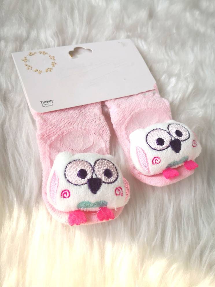 Baby Socks With Animal, Pink Baby Socks Booties, Owl Baby Shower Gift ...