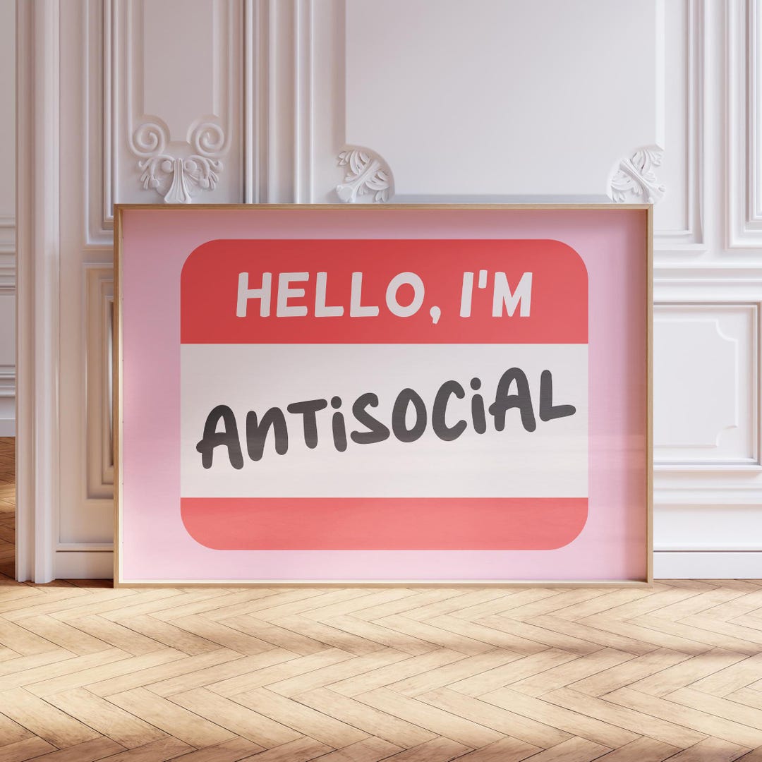 Antisocial Print, Digital Printable, Name Badge Print, Colourful Home ...