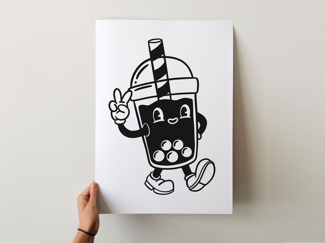 Cute Monochrome Boba Tea Printable Wall Art – Happy Bubble Tea ...