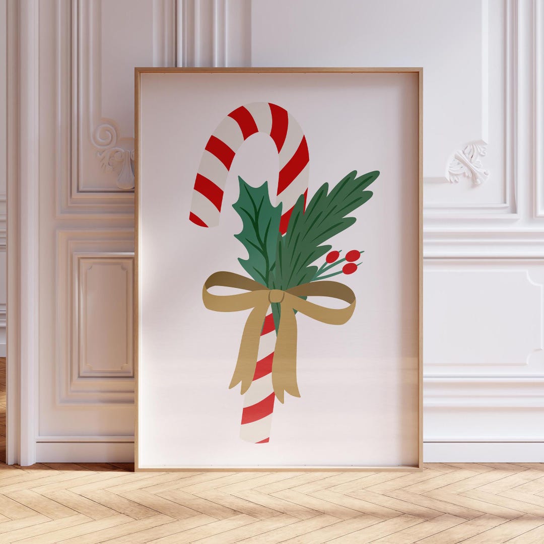 Christmas Candy Cane Printable, Red and Green Christmas Art Print, Cute ...