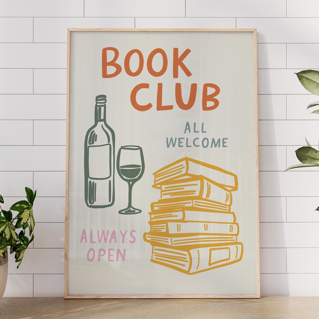 Book Club Print, Boho Bookshelf Decor, Instant Download, Bookish Wall ...