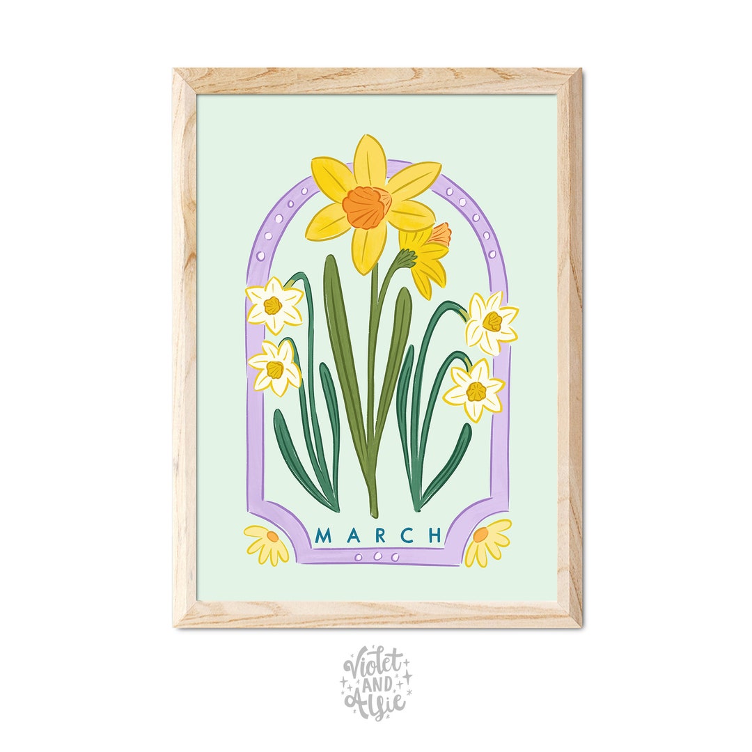 March Birth Flower Print | Unframed | March Birthday Gift | Floral Wall ...