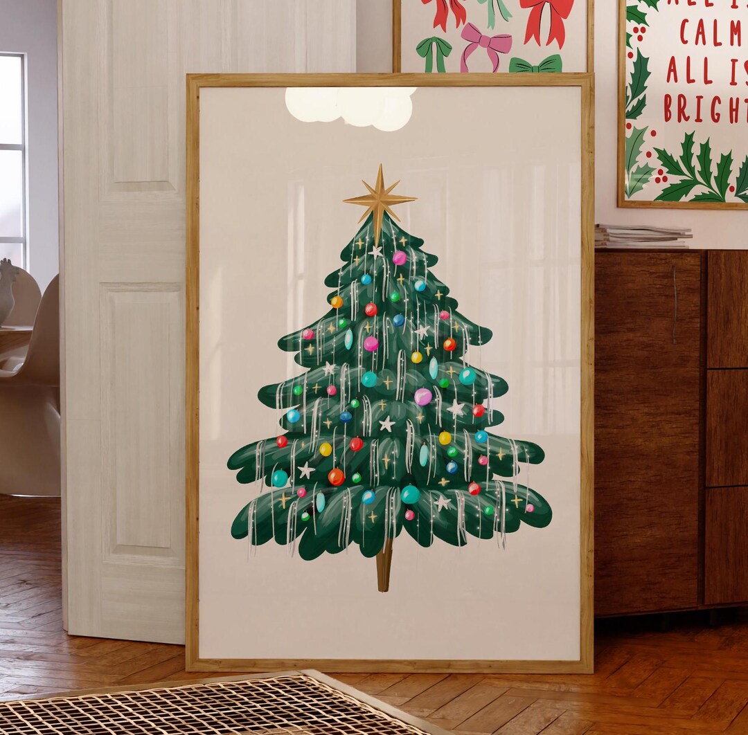 Christmas Tree Wall Art Print Printable Retro Christmas Tree Pretty ...