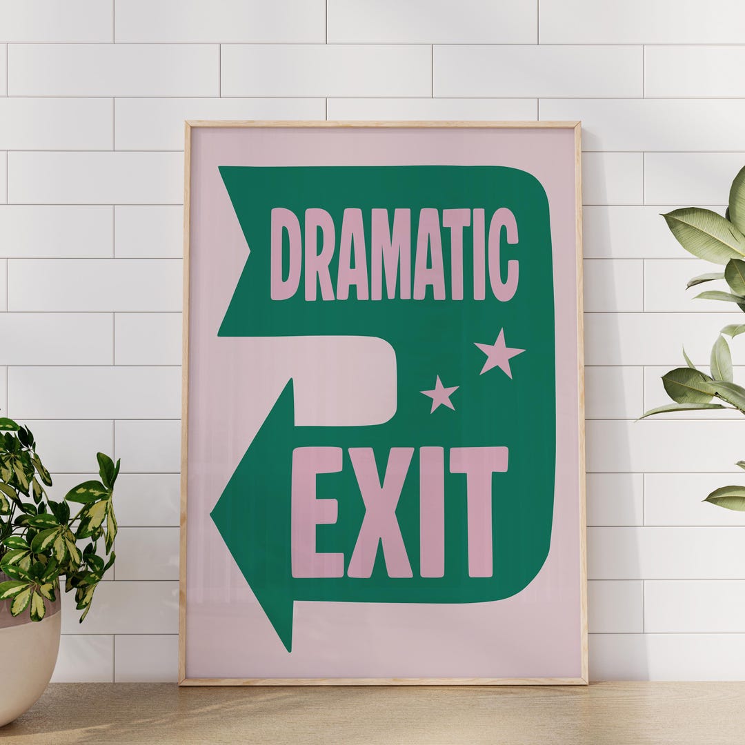 Dramatic Exit Printable Sign – Retro Arrow Hallway Print - Funny Exit ...