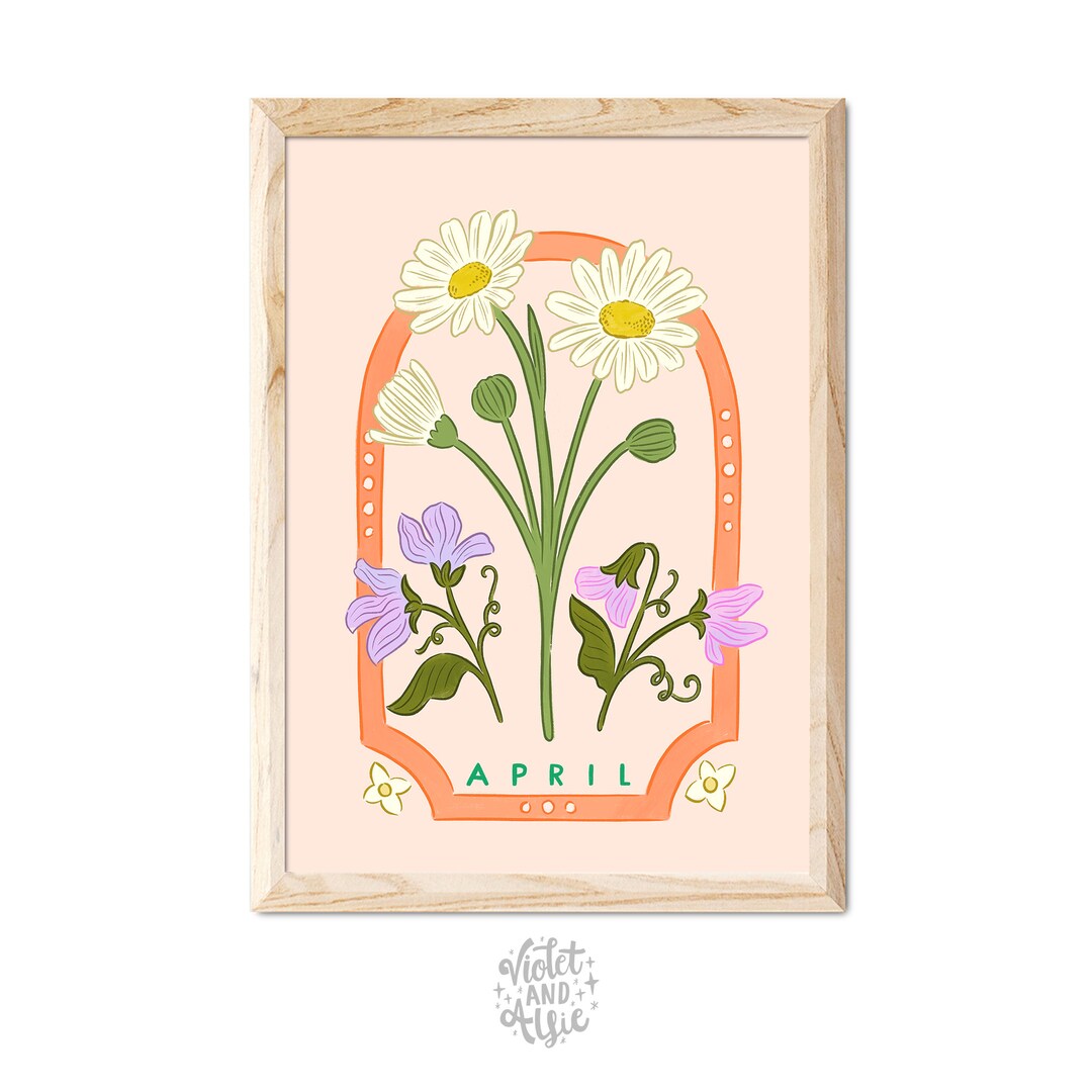 April Birth Flower Print Unframed April Birthday Gift Floral Wall Art ...