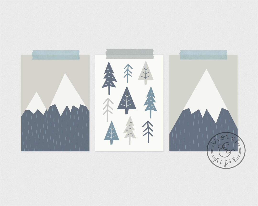 Scandi Mountain Print Set, Adventure Nursery Wall Art, Baby Room Decor ...