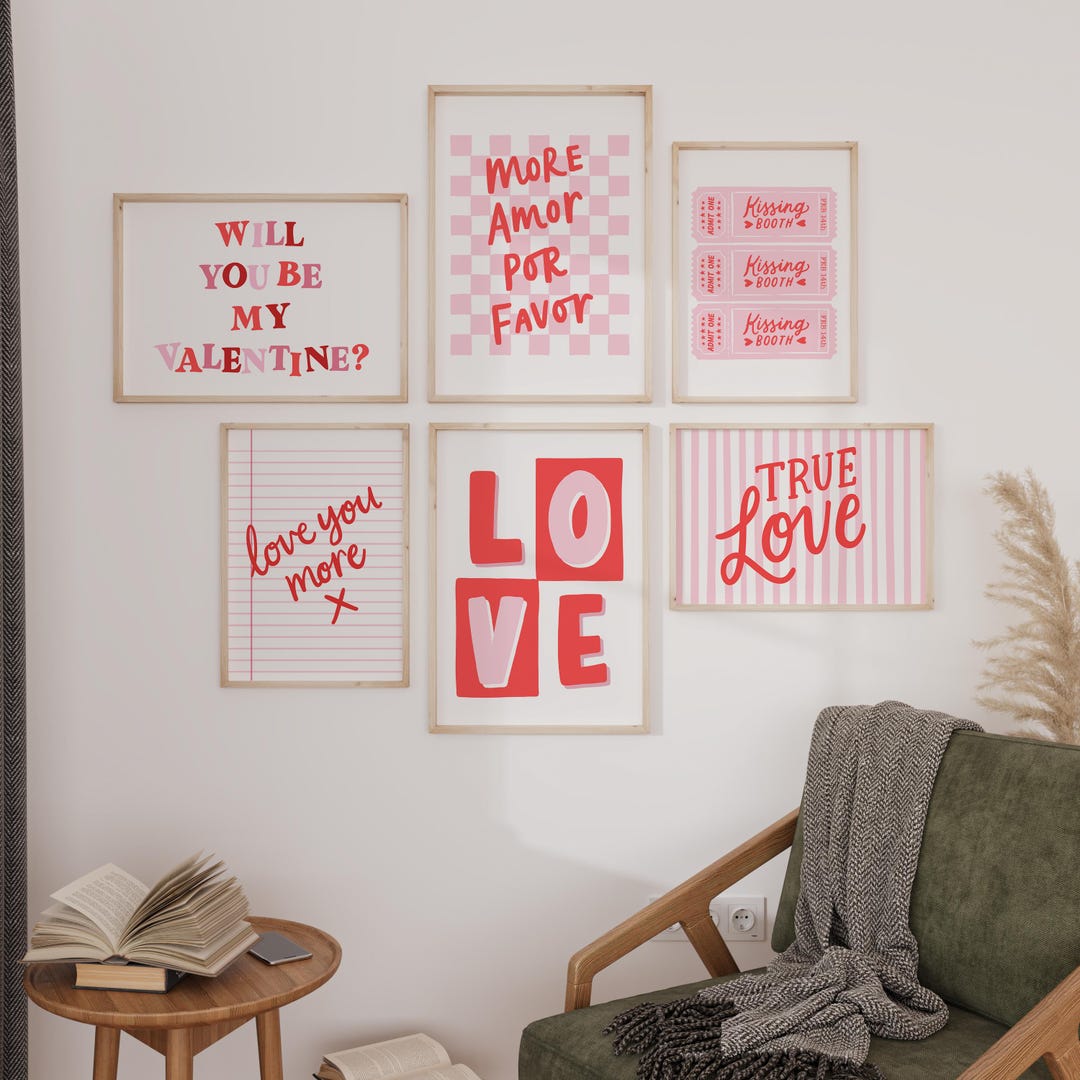 Set of 6 Preppy Valentine's Day Prints, Instant Printables, Pink and ...