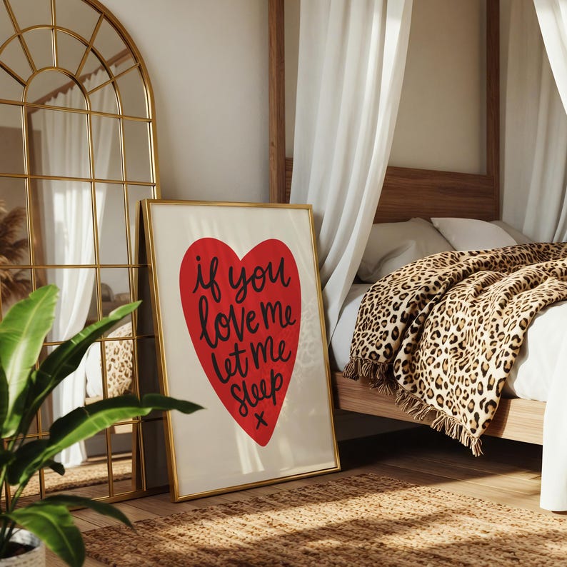 Let Me Sleep Poster | Bold Bedroom Printable Art | Red Heart Print Wall ...