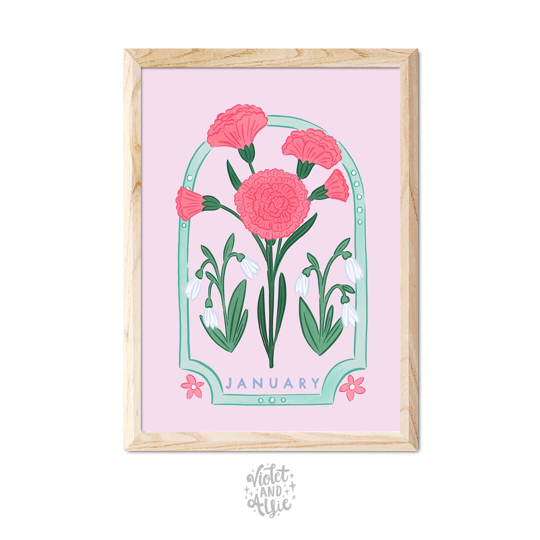 January Birth Flower Print | Unframed | January Birthday Gift | Floral ...