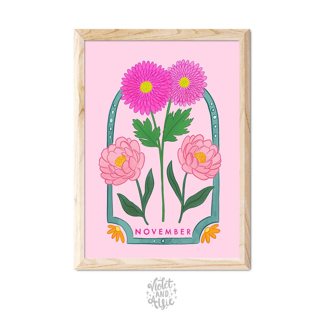November Birth Flower Print Unframed November Birthday Gift Floral Wall ...