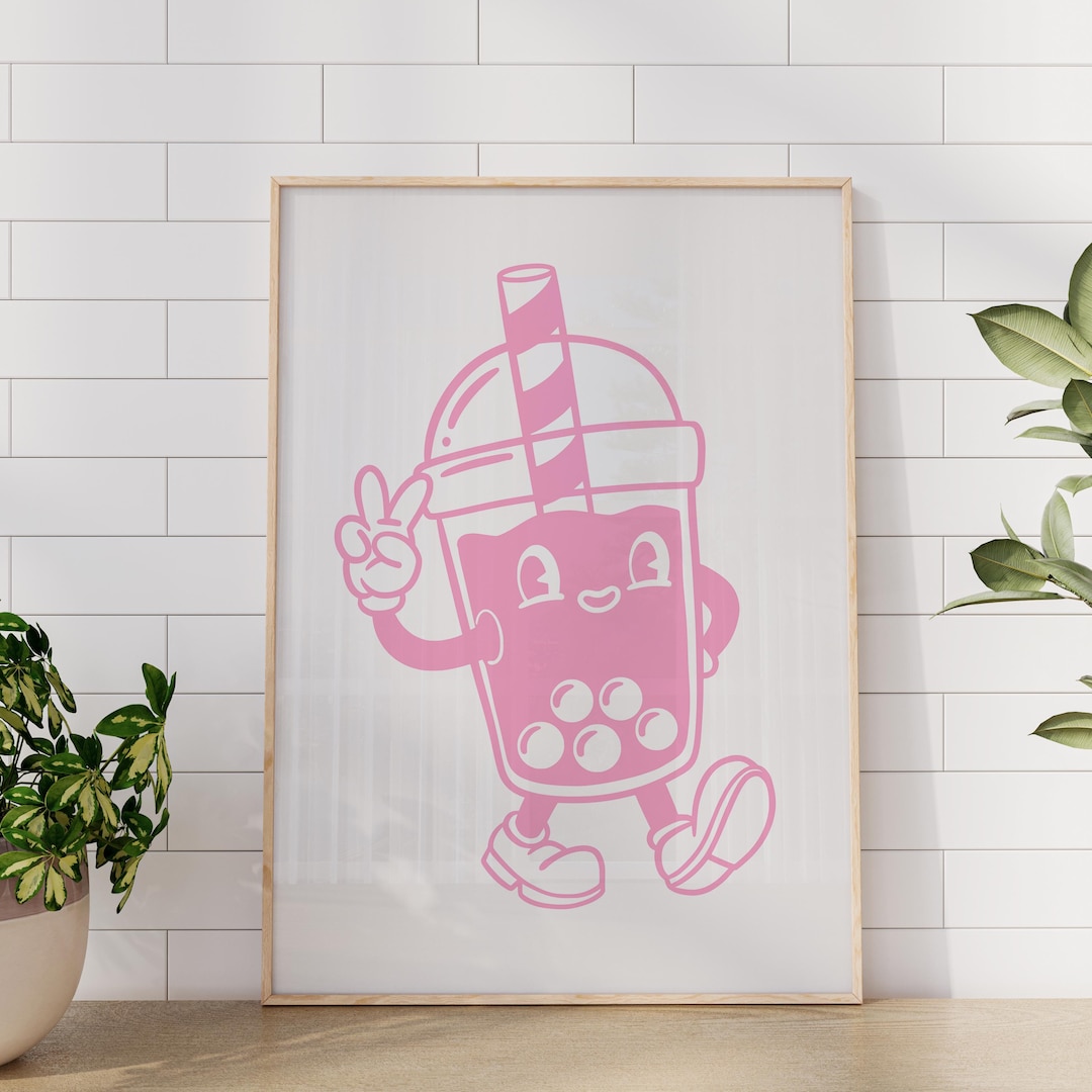 Cute Kawaii Boba Tea Printable Wall Art – Happy Bubble Tea Character ...