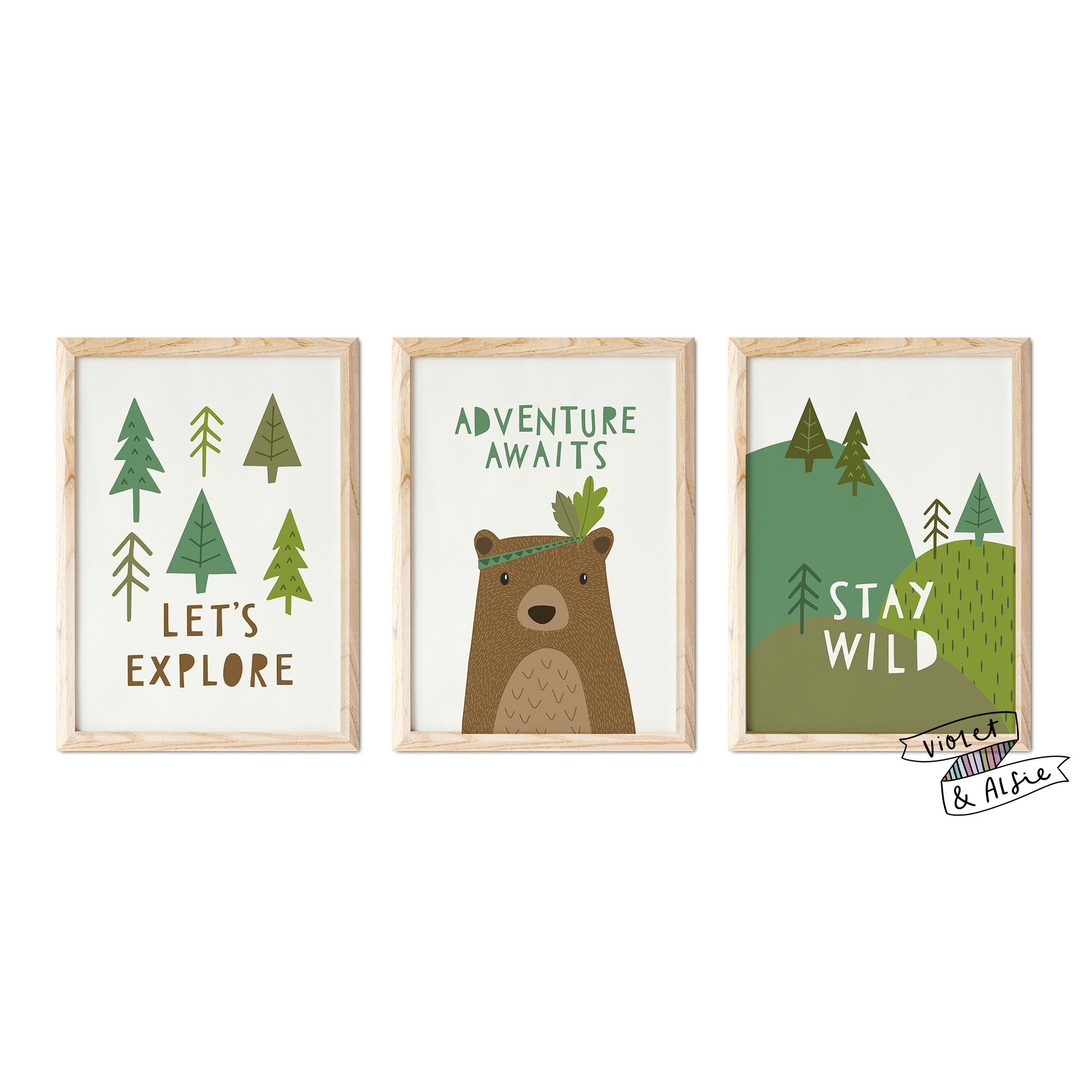 Woodland Print Set Unframed Set of 3 Adventure Prints | Etsy