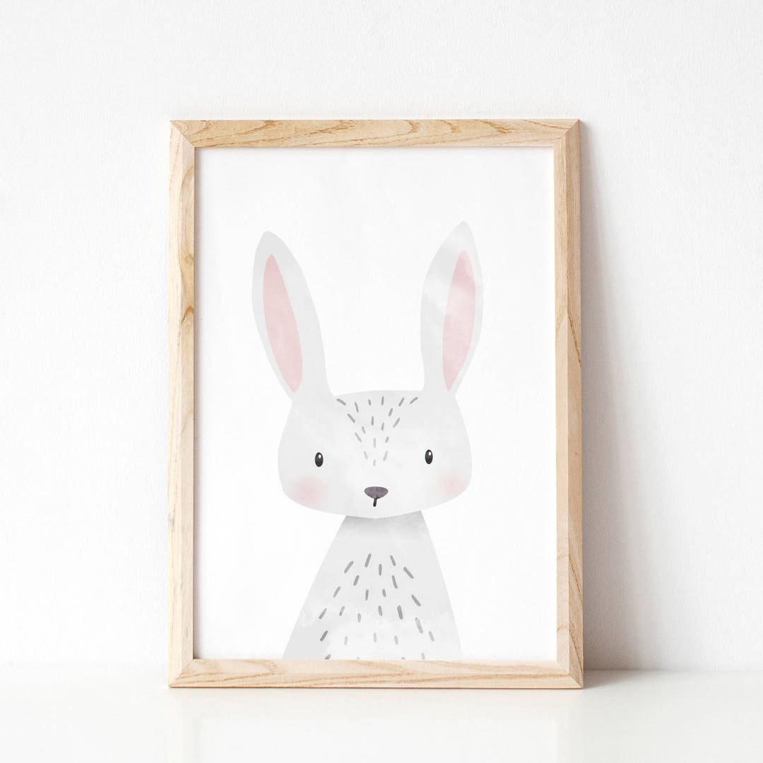 Bunny Print, Grey Nursery Decor, Unframed Print, Animal Prints ...