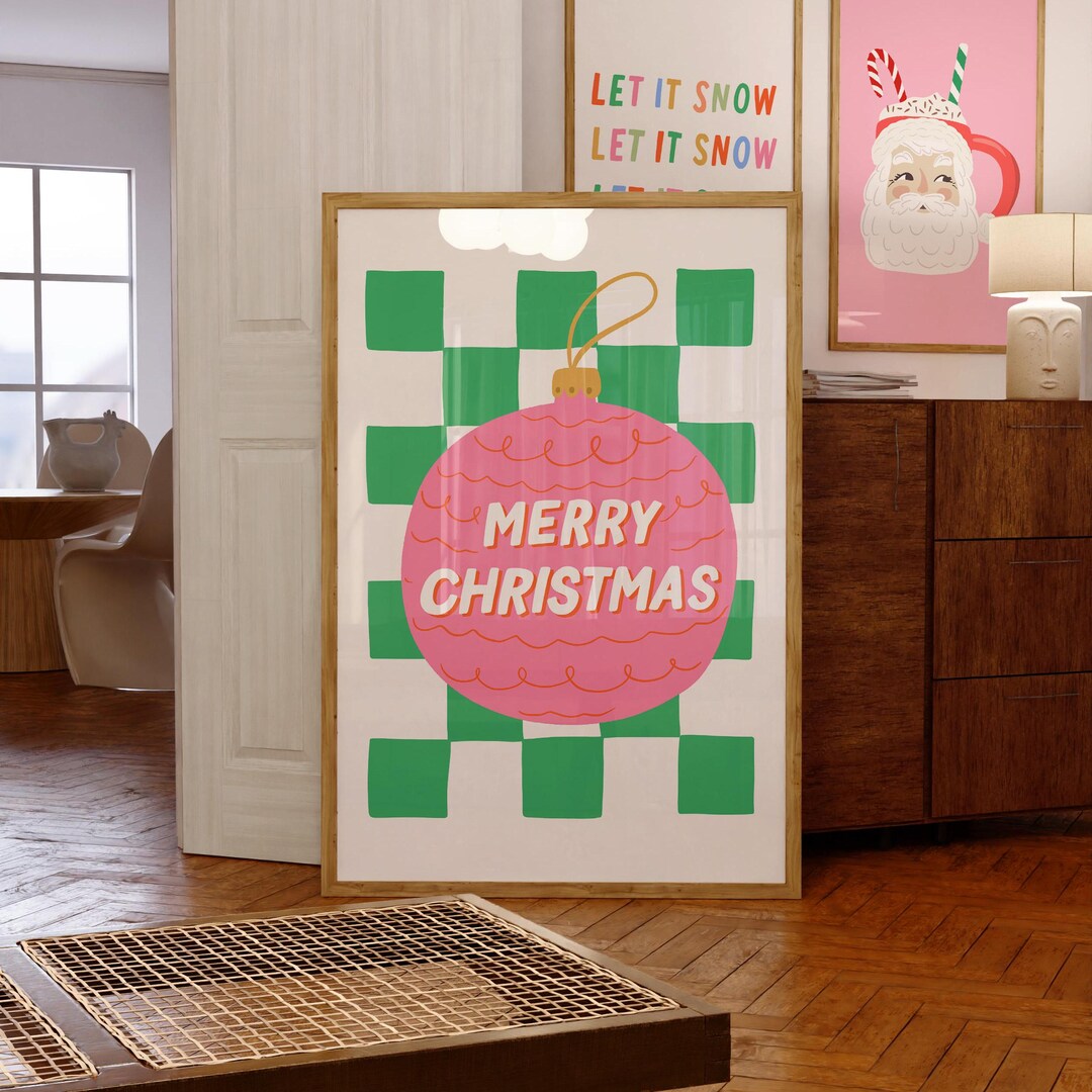Merry Christmas Bauble Print Printable Wall Art Preppy Christmas Prints ...