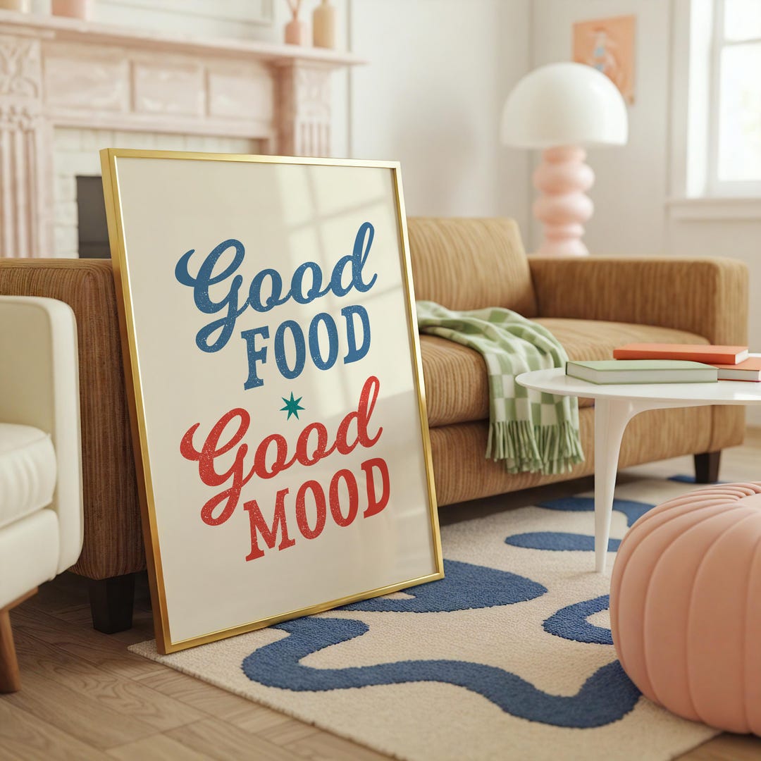 Colourful Kitchen Wall Art | Good Food Good Mood Poster | Funny Kitchen ...