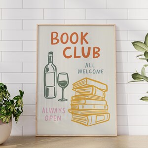 Book Club Print, Boho Bookshelf Decor, Instant Download, Bookish Wall ...
