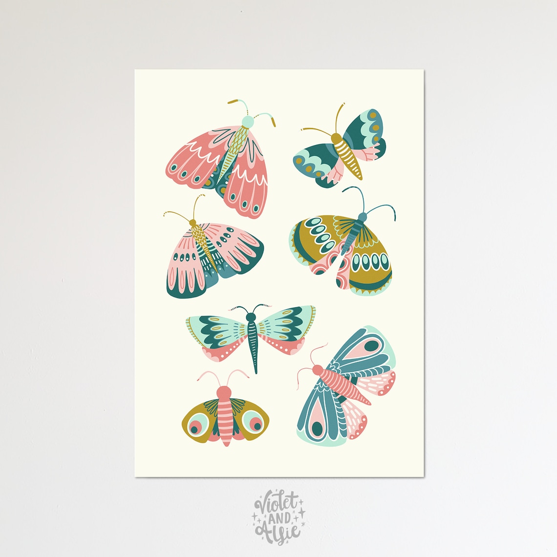 Moths Illustration Print Unframed Pastel Nature Wall Art - Etsy