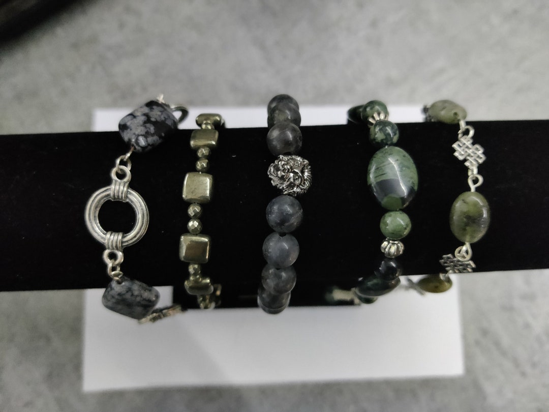 Gray Bracelet in Genuine Natural Semi-precious Fine Stones and Silver ...